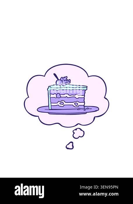 jumping motion animation of cartoon dessert cake with thought bubble ...