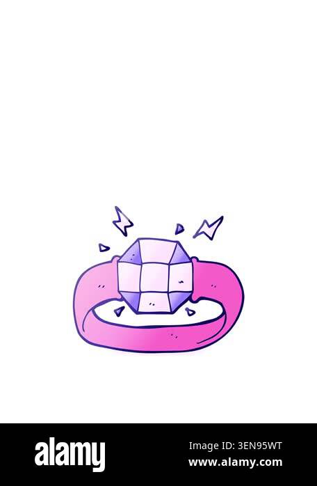 jumping motion animation of freehand drawn cartoon ring with huge gem ...