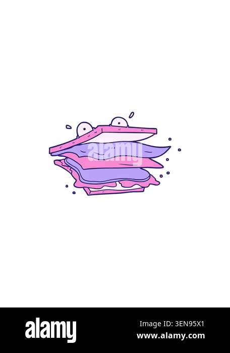 Vertical video showing animated cartoon sandwich with eyes and mouth ...