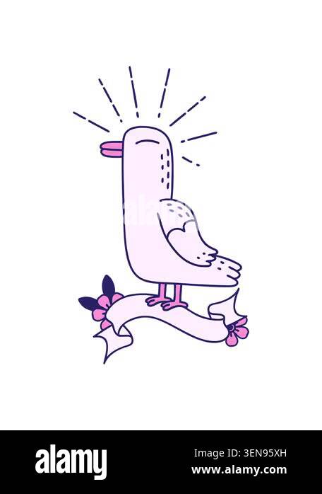pixelize effect animation of scroll banner with tattoo style seagull ...
