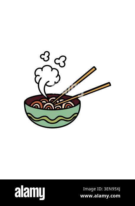 splitting effect animation of steaming bowl of noodles with chopsticks ...
