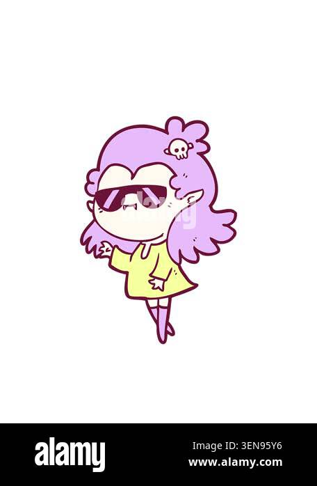 blinking radial lines animation of cute cartoon cool vampire girl in ...