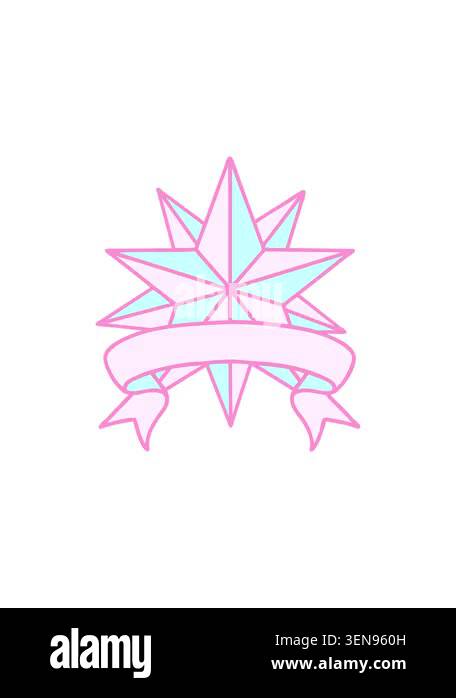 flashy sales animation of traditional tattoo with banner of a star ...