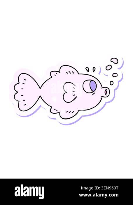 Vertical video showing animated cartoon fish blowing bubbles, isolated ...