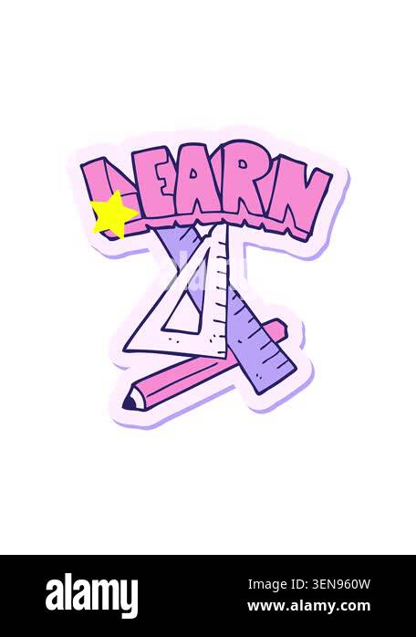 twinkling stars effect animation of sticker of a cartoon pencil and ...