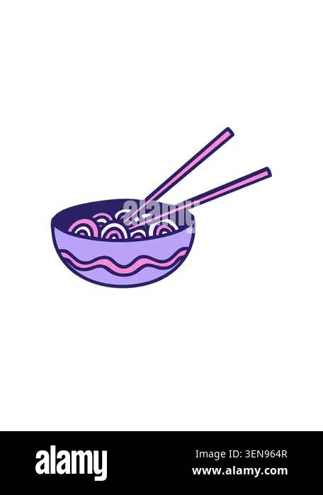 rise and float animation of a bowl of japanese noodles with chopsticks ...