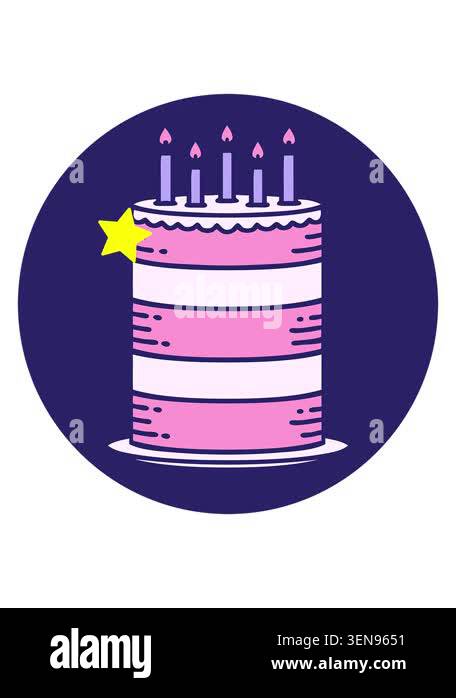 Vertical video showing animated birthday cake with lit candles and a ...