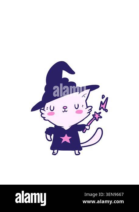 jumping motion animation of magical amazing cartoon cat wizard Stock ...