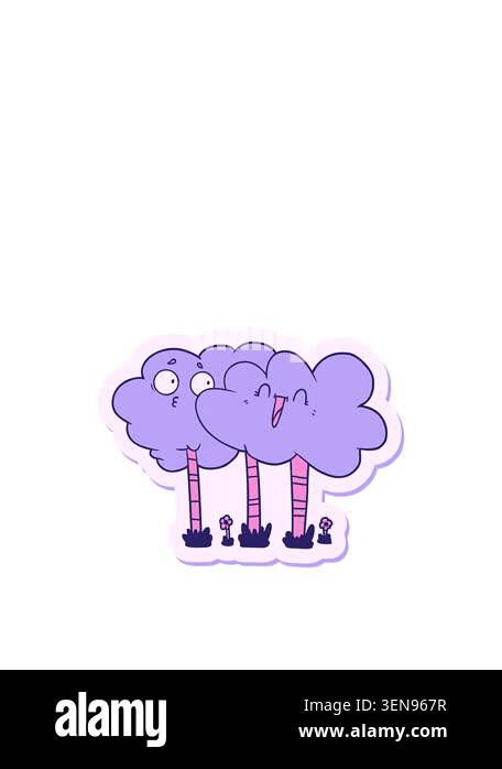 stretching up animation of sticker of a cartoon trees with faces Stock ...