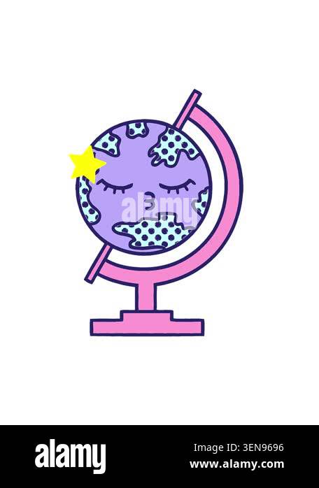 twinkling stars effect animation of comic book style cartoon of a globe ...