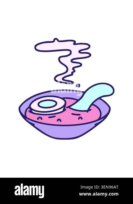 pressure popping animation of hot ramen soup in traditional bowl design ...