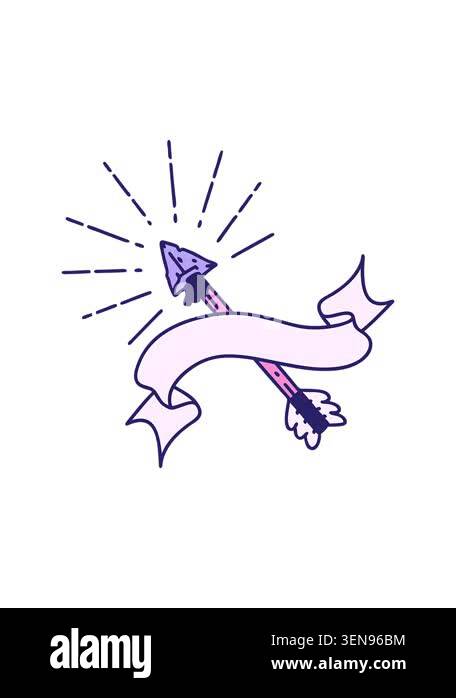 attention grabbing animation of scroll banner with tattoo style old ...