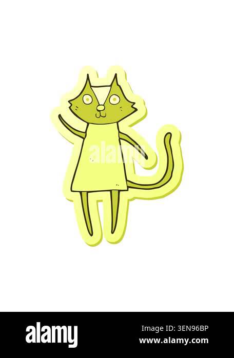 changing color animation of sticker of a cute cartoon cat waving Stock ...