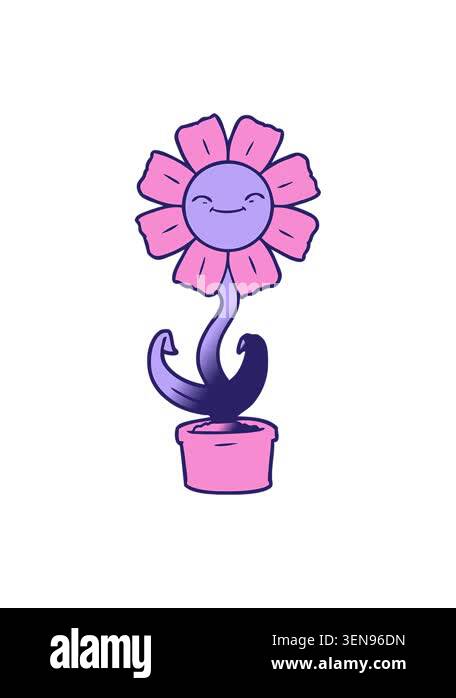 Vertical video showing animated cartoon flower with a smiling face in a ...