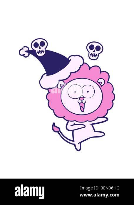 spinning skulls animation of happy hand drawn line drawing of a lion ...