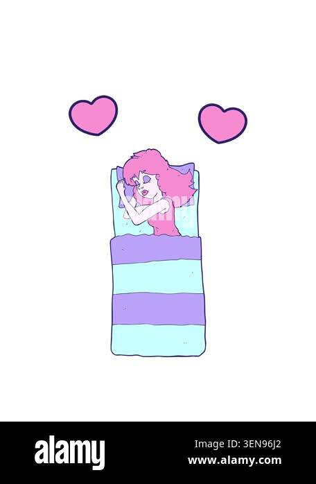 spinning hearts animation of cartoon sleeping woman Stock Video Footage ...