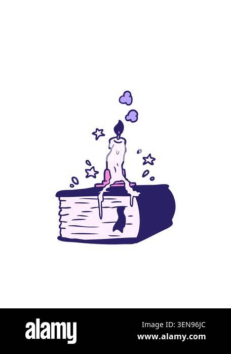blinking radial lines animation of cartoon spooky spellbook with ...