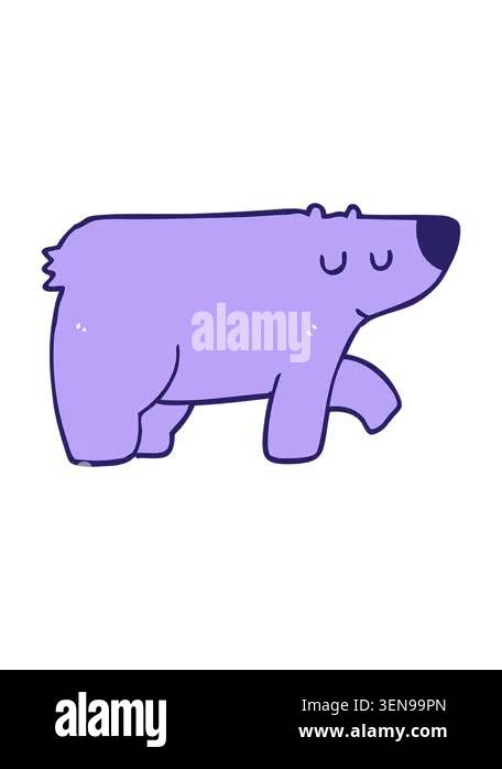 Vertical video showing a cartoon purple bear walks with a glitch effect ...