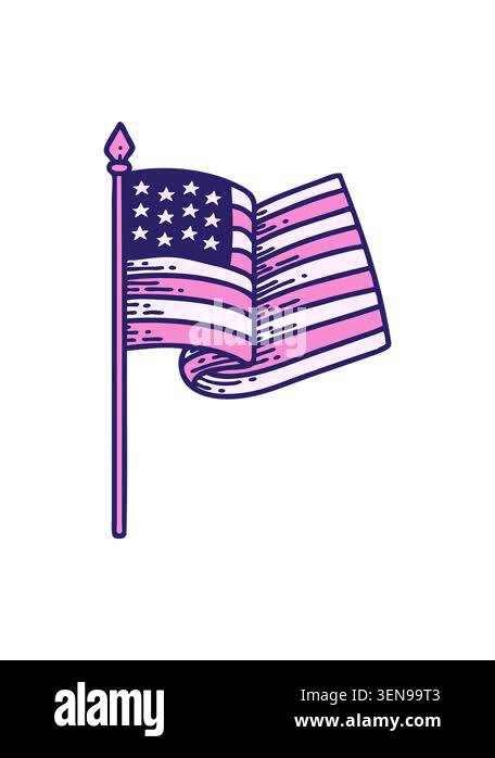 Vertical video showing animated illustration of an American flag waving ...