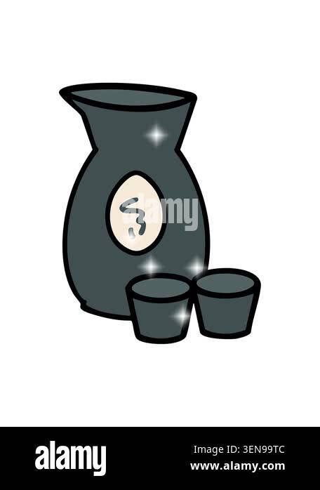 glitter effect animation of japanese ceramic sake jug and cups Stock ...