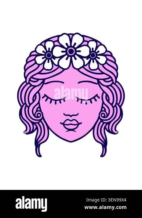 neon light effect animation of tattoo in traditional style of female ...