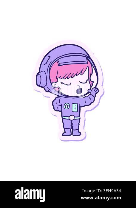 spinning motion animation of sticker of a cartoon pretty astronaut girl ...