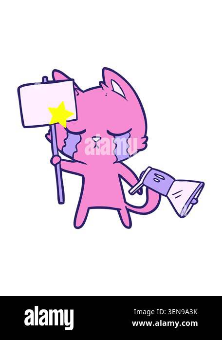 twinkling stars effect animation of crying cartoon cat Stock Video ...