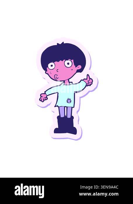 shine light effect animation of sticker of a cartoon boy asking ...