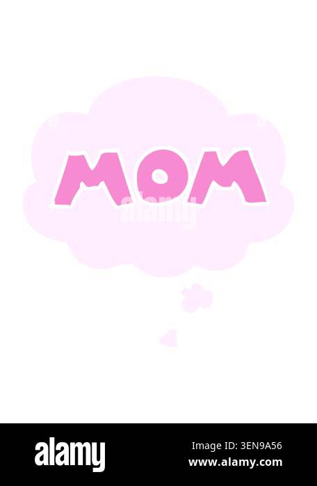 shine light effect animation of cartoon word mom with thought bubble in ...