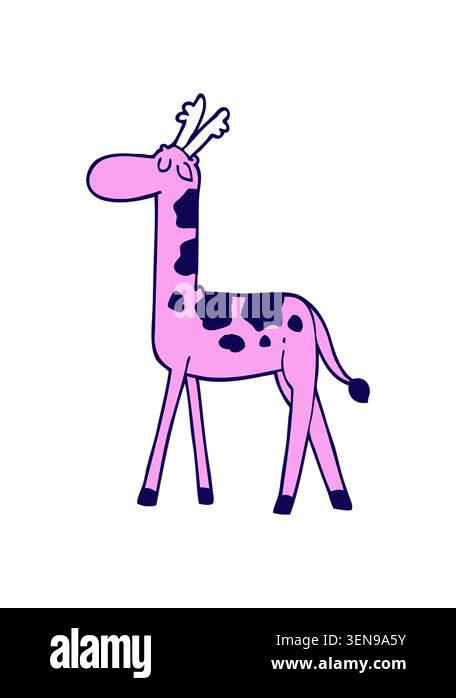 neon light effect animation of cartoon doodle walking giraffe Stock ...