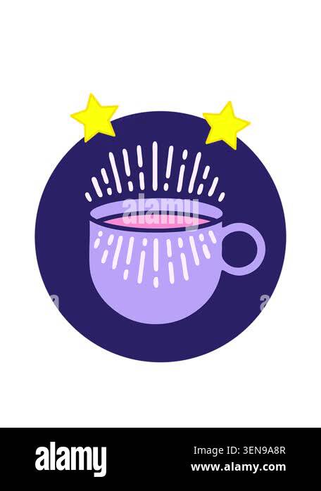 spinning stars animation of iconic tattoo style design of cup of coffee ...