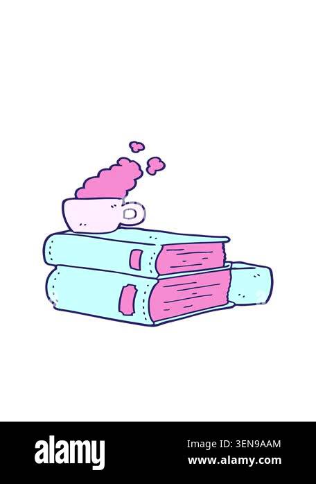 bobbing motion animation of cartoon books and coffee cup Stock Video ...