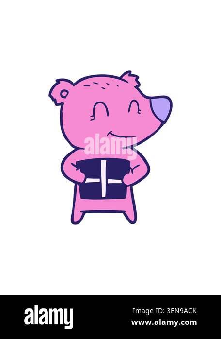 radioactive glowing animation of bear character with present Stock ...