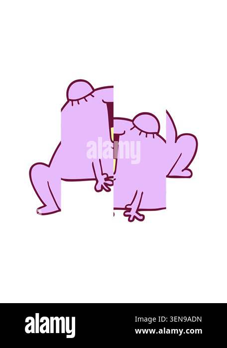 splitting motion animation of cute cartoon frog in bright glow color ...