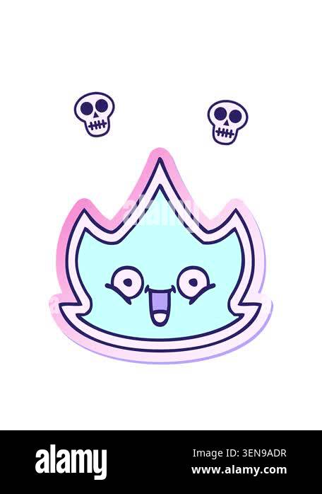 spinning skulls animation of sticker of a cute cartoon happy fire Stock ...
