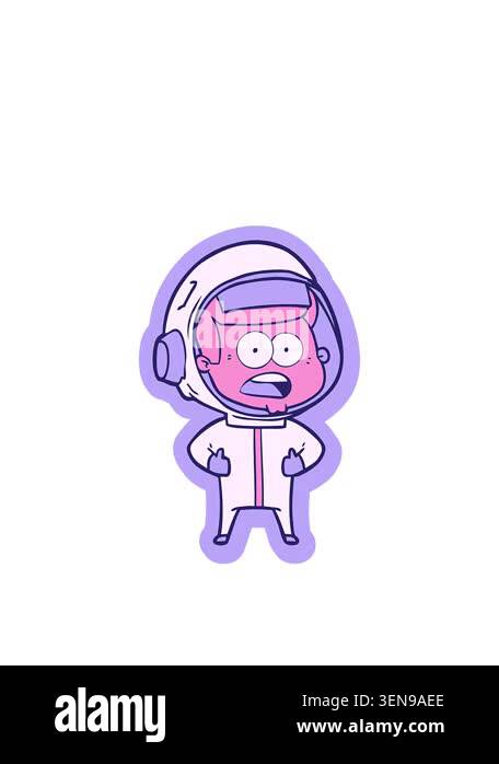 stretching up animation of sticker of a cartoon surprised astronaut ...