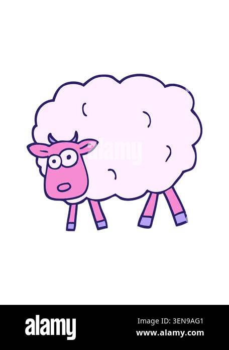 spinning motion animation of hand drawn doodle style cartoon sheep ...
