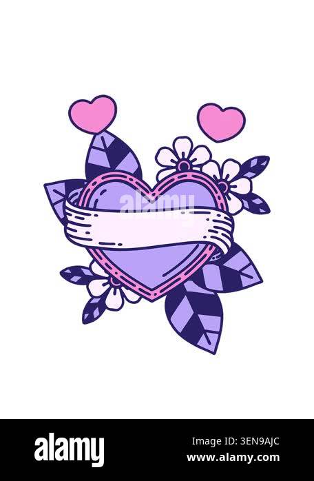 spinning hearts animation of neon tattoo in traditional style of a ...