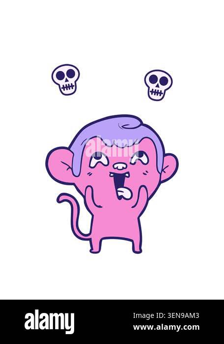 spinning skulls animation of crazy cartoon of monkey Stock Video ...