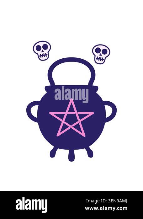 spinning skulls animation of cauldron with pentagram Stock Video ...