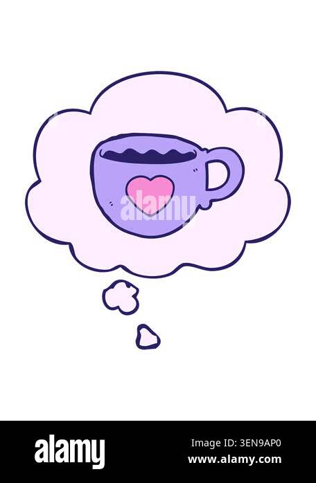 shaking motion animation of I love coffee cartoon cup with thought ...