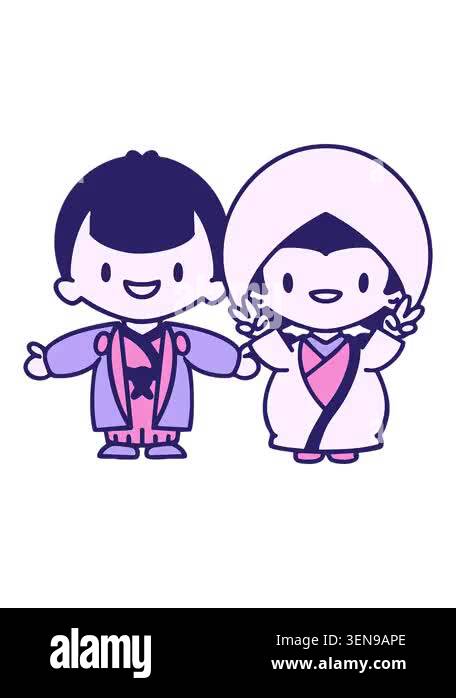pixelize effect animation of a Happy Japanese couple celebrating their ...