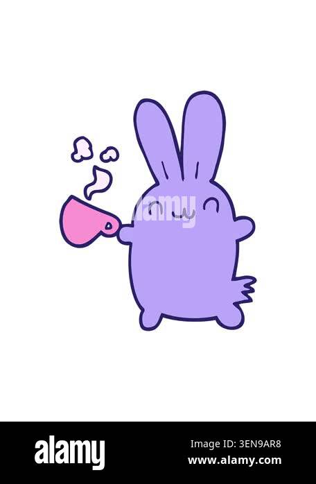 spinning motion animation of cute cartoon rabbit drinking coffee Stock ...