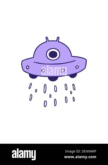 radioactive glowing animation of hand drawn cartoon doodle of an alien ...
