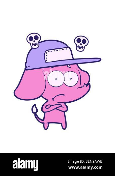 spinning skulls animation of cartoon unsure elephant wearing trucker ...