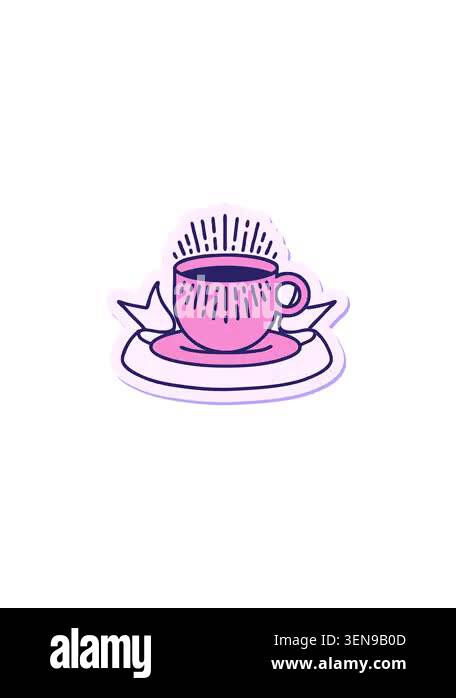 flashy sales animation of tattoo style sticker with banner of cup of ...