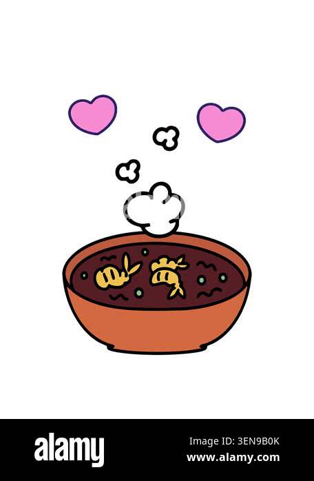 spinning hearts animation of hot japanese shrimp in steaming bowl Stock ...