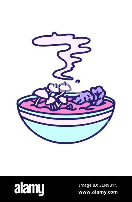 pixelize effect animation of a hot marinated mushrooms in japanese bowl ...