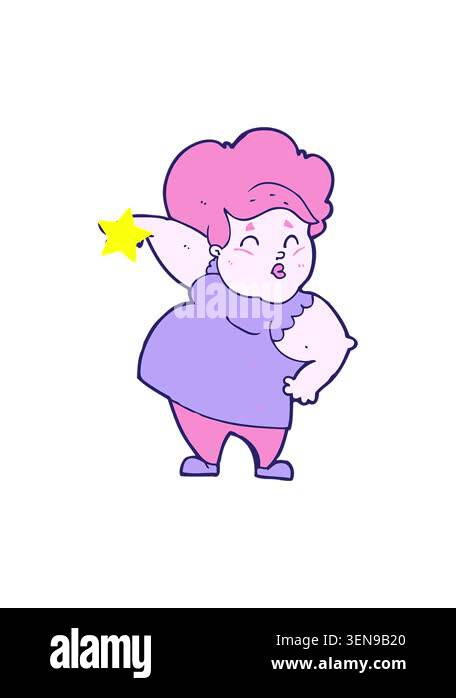 twinkling stars effect animation of cartoon happy overweight lady Stock ...