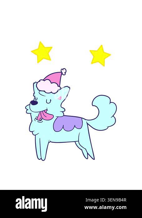 spinning stars animation of hand drawn line drawing of a happy dog ...